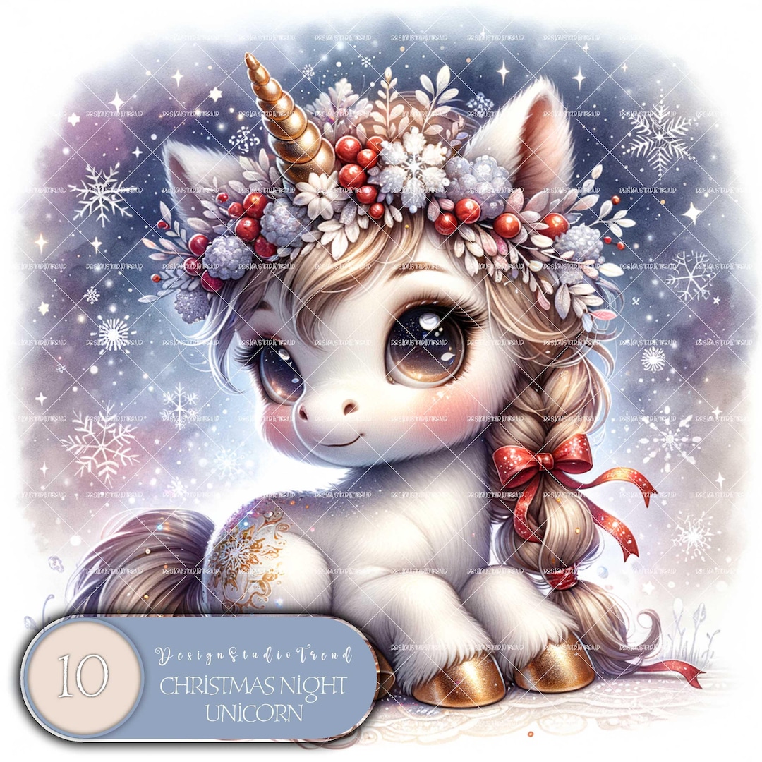 Christmas Night Baby Unicorns Clipart Set - Cozy Winter Art for Crafts ...