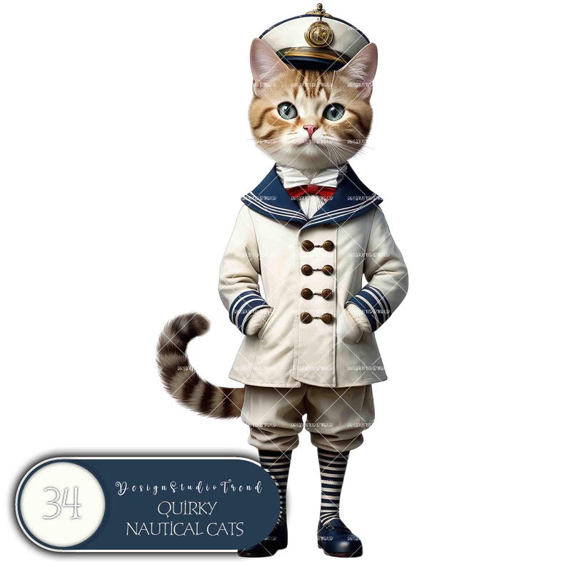 Nautical Cat Clipart: 34 Transparent Paper Doll Pngs (commercial Use ...