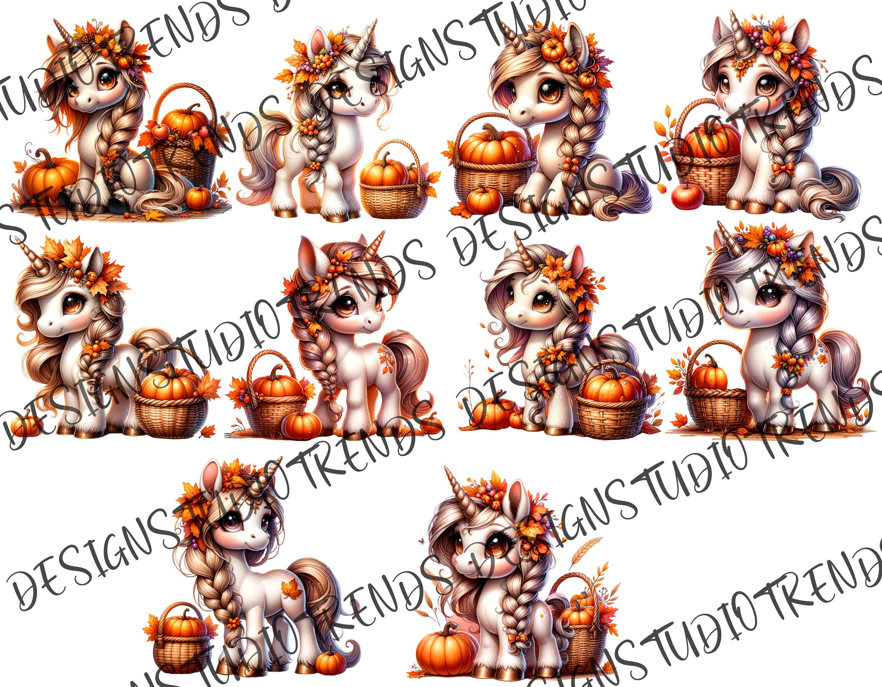 Enchanted Autumn Unicorn Clipart Collection - 10 Magical Designs for ...