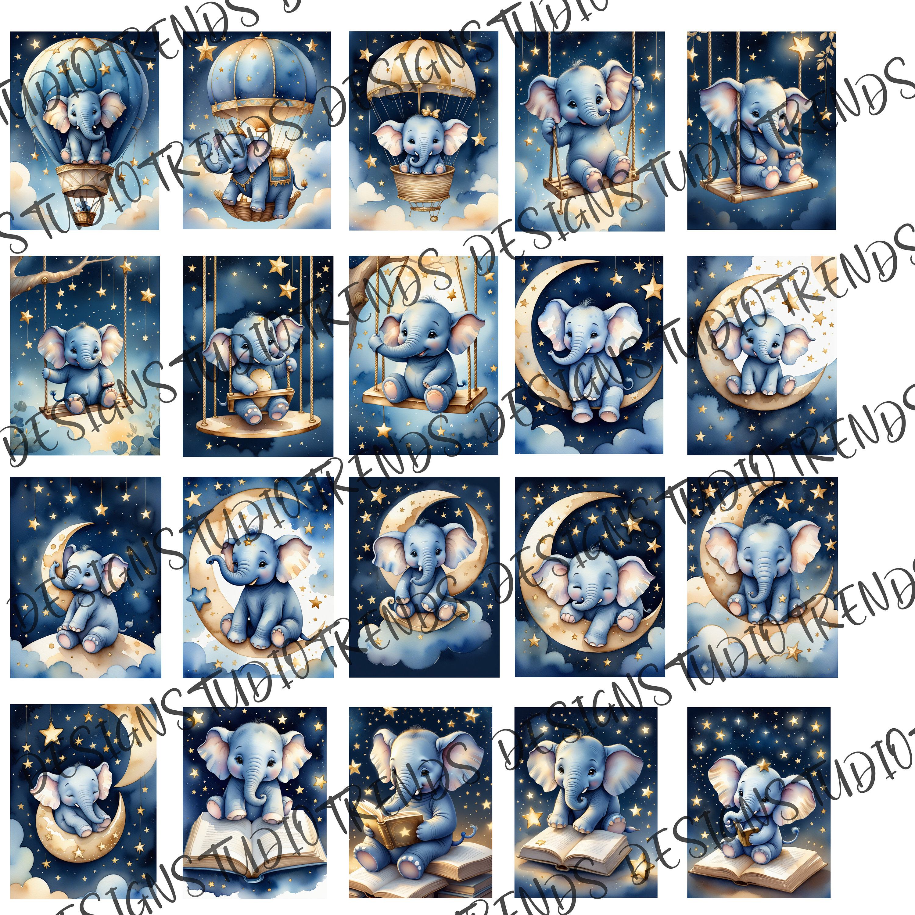 Adorable Blue Elephant Clipart Bundle - 46pcs for Baby Shower & Nursery ...