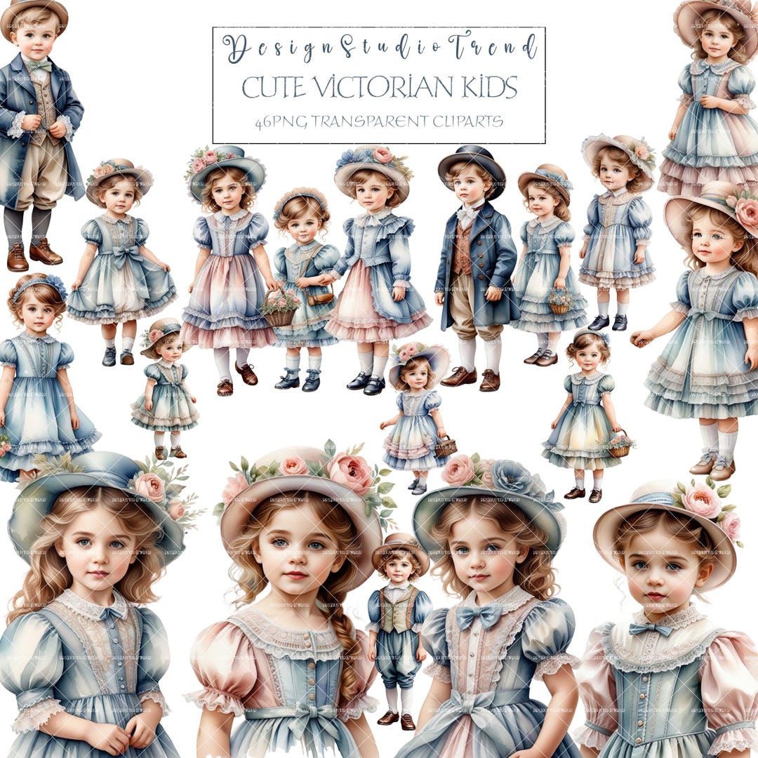 Victorian Kids Clipart: Watercolor Vintage PNG, Commercial Use (digital ...