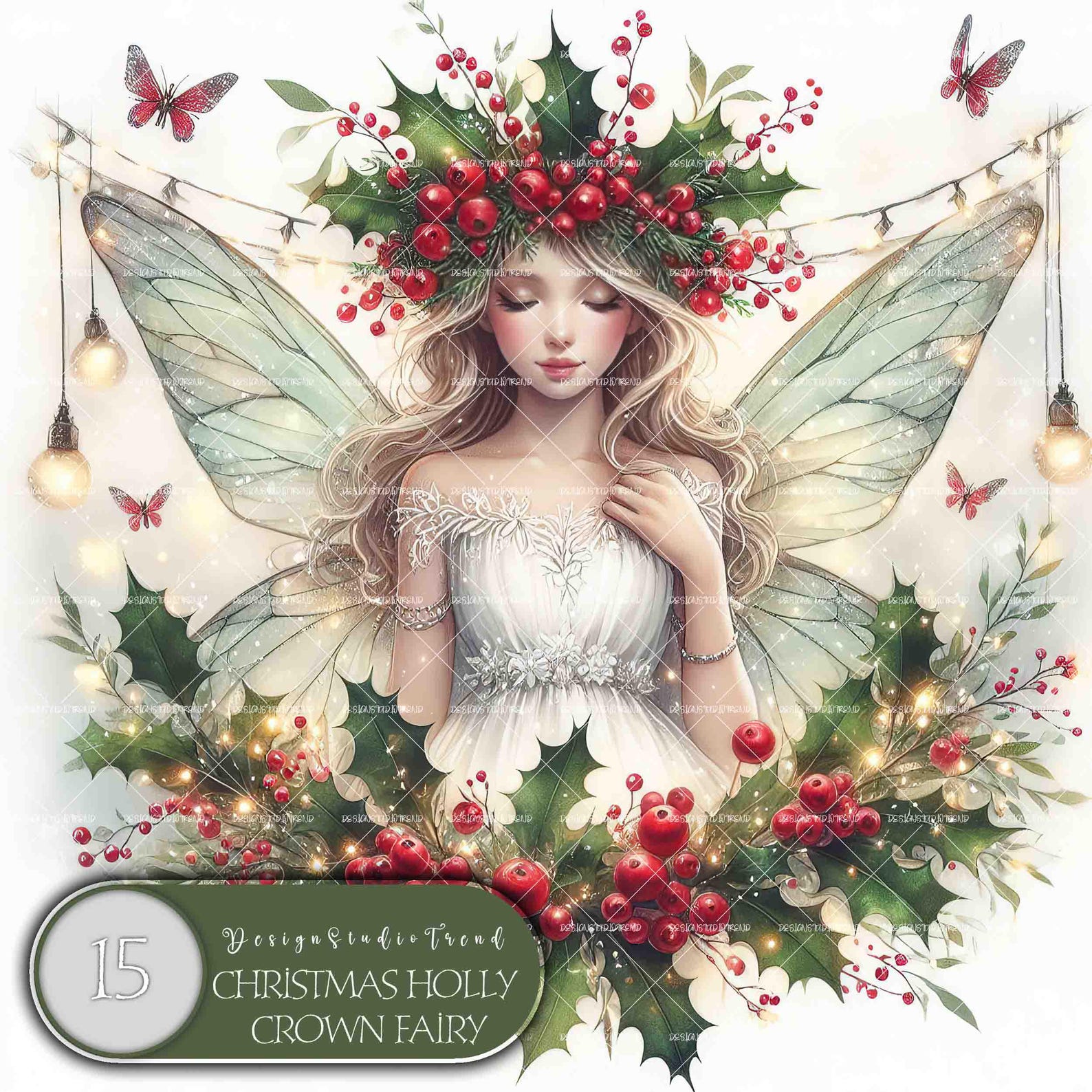 Christmas Holly Fairy Clipart Set – 15 Magical Designs (commercial Use ...