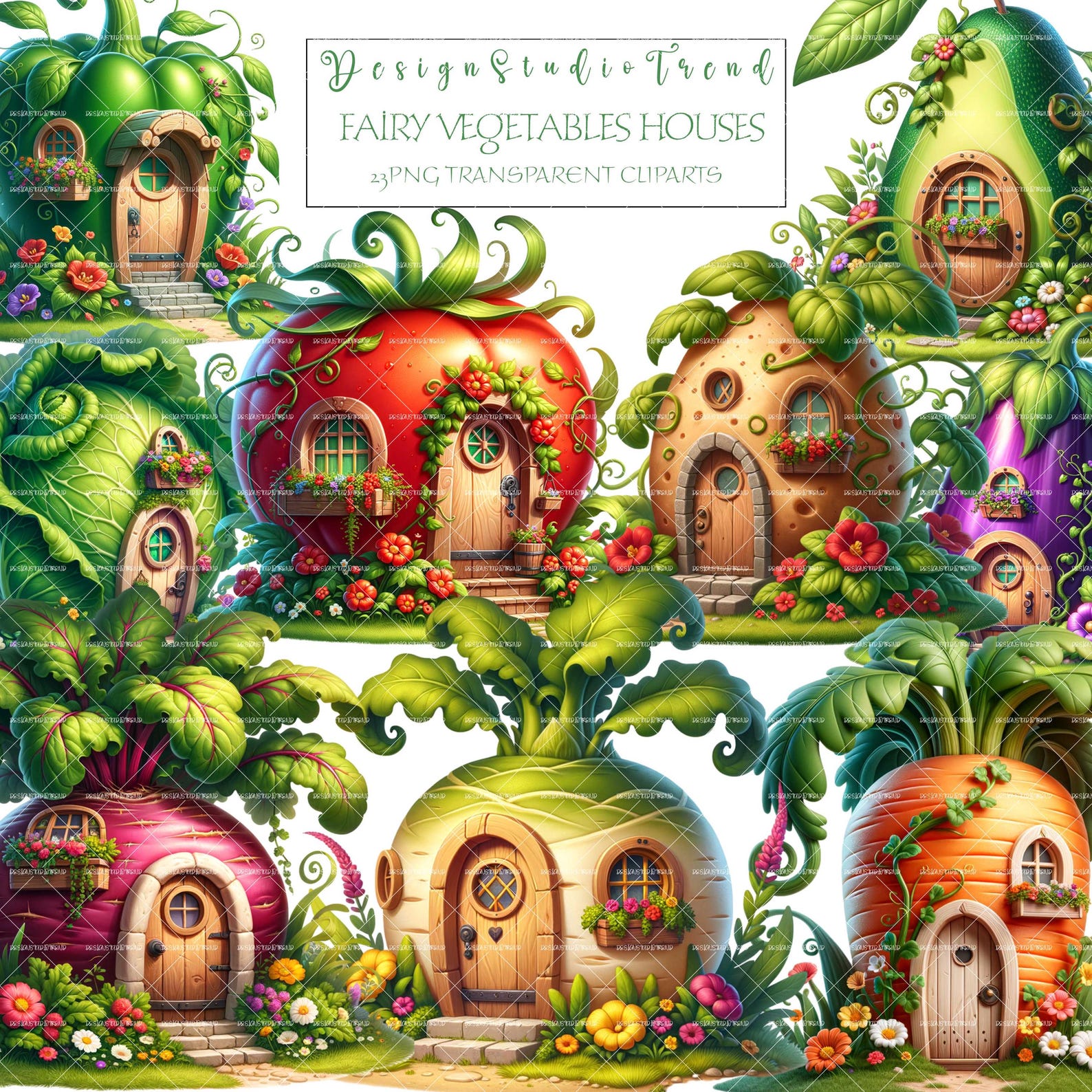 Fairy Vegetable House Clipart: Whimsical PNG Bundle (commercial Use) - Etsy