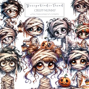 Halloween Mummy Clipart: 10 PNG Designs, Commercial Use (digital ...