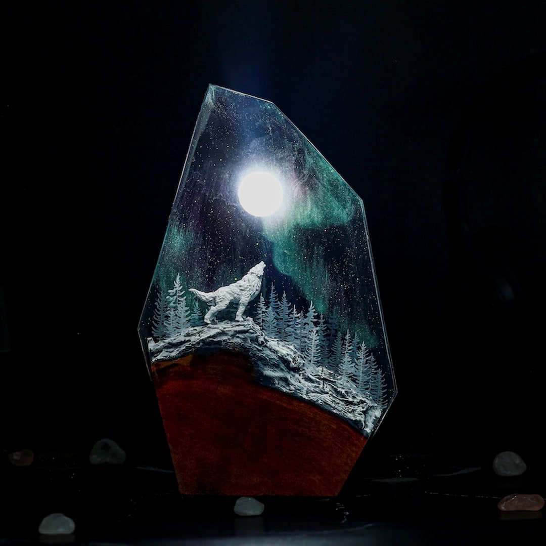 Aurora Borealis Lamp Howling Wolf Northern Lights Lamp Alaska Decor ...