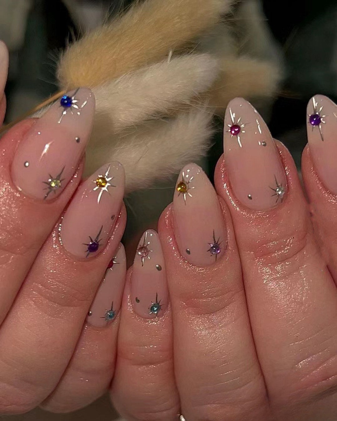 Free Style Rhinestone Starburst Almond Press on Nailscustom Press on ...