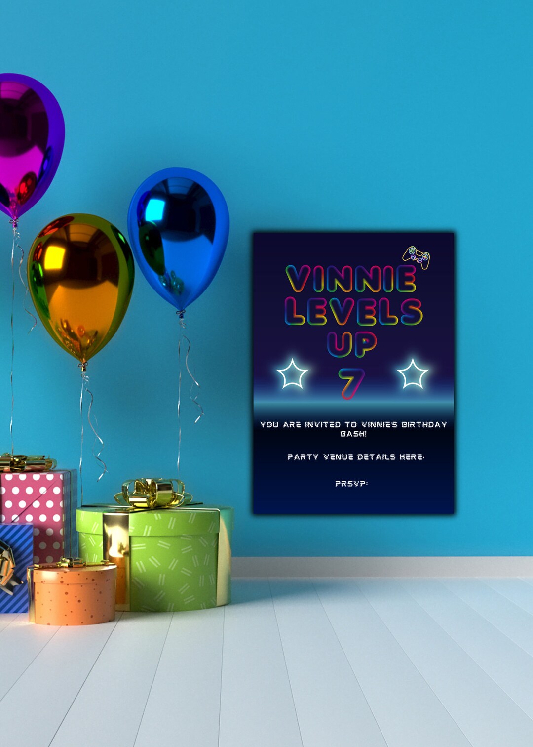 Neon Birthday Party Invitation Level up Birthday Editable Invite Neon ...