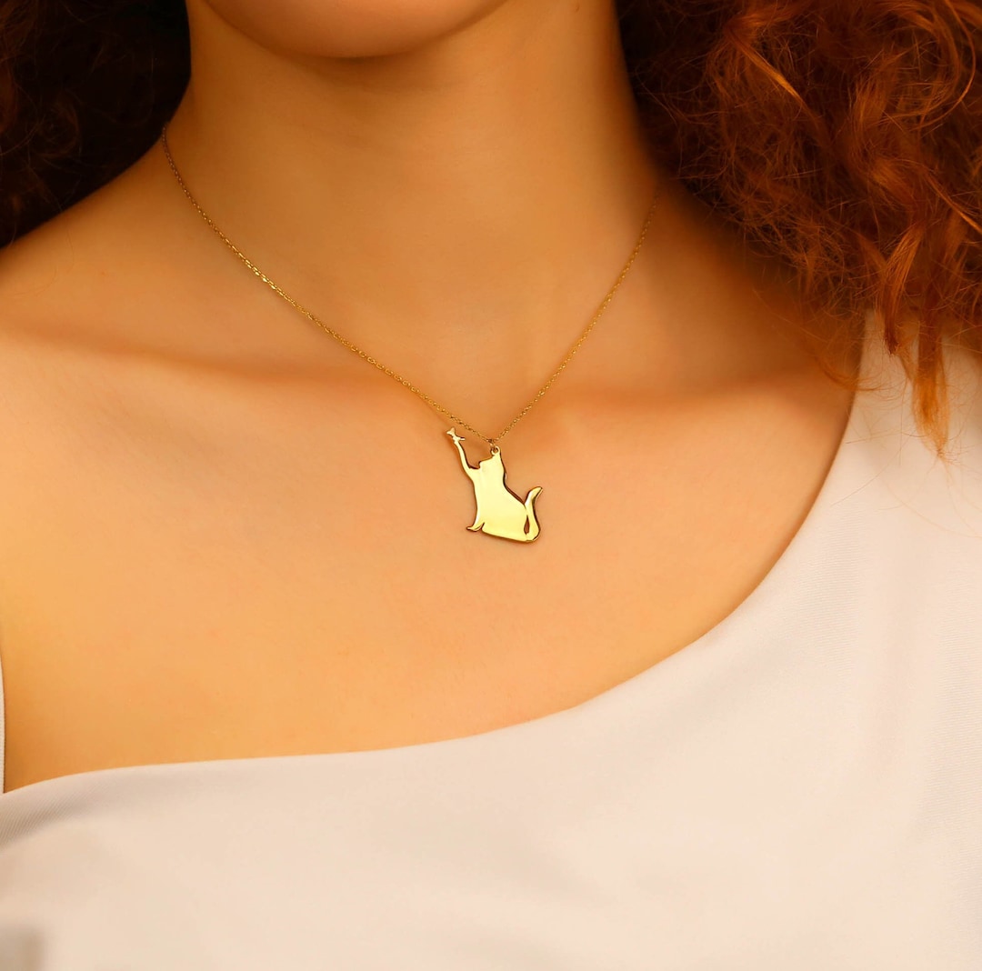 14K Solid Gold Custom Cat Necklace Gold Cat Pendant, Cat Lover Gift for ...