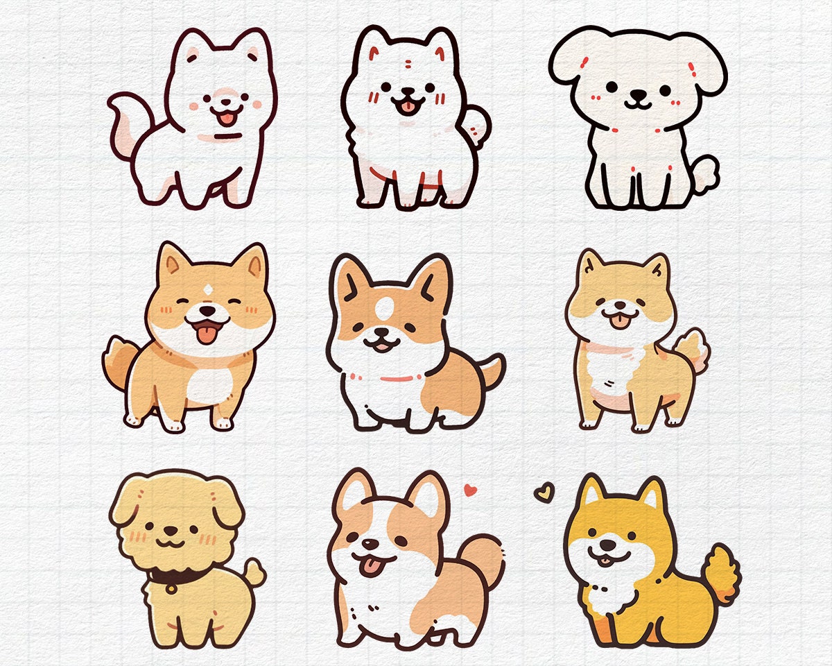 Kawaii Dog Clipart, Cute Dog PNG, Printable, Stickers, Vector ...
