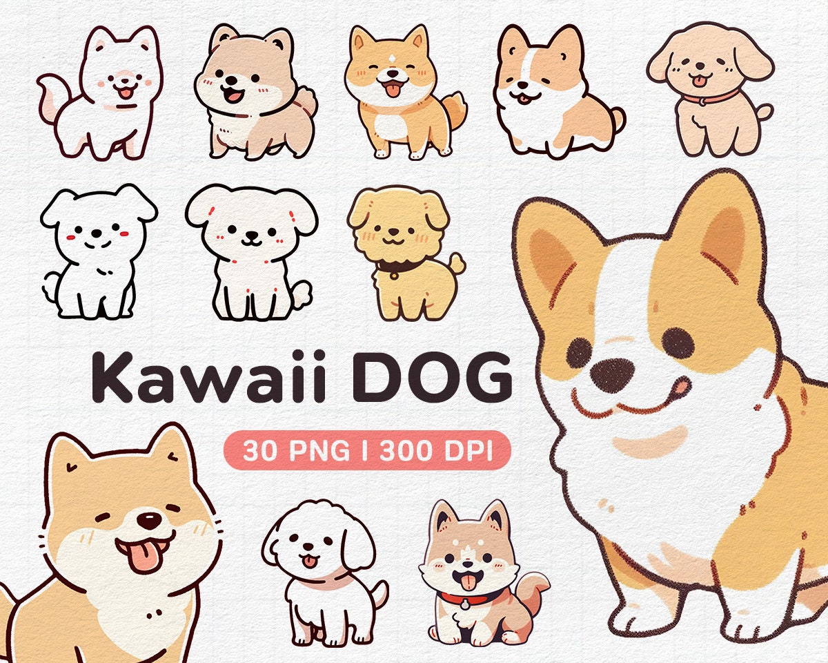 Kawaii Dog Clipart, Cute Dog PNG, Printable, Stickers, Vector ...