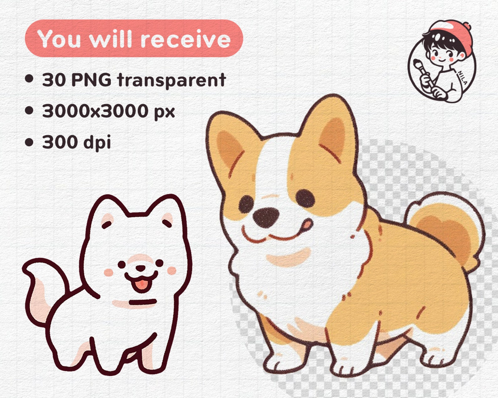 Kawaii Dog Clipart, Cute Dog PNG, Printable, Stickers, Vector ...