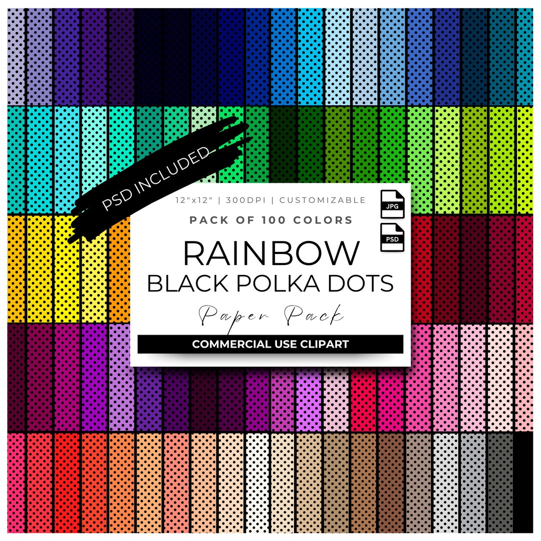 Rainbow Polka Dots Black Clipart, Colorful, Digital Paper, Seamless ...