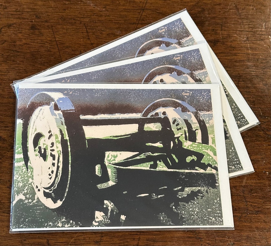 Pack of 3 Cards - Mower (two Plate Linocut) - Etsy