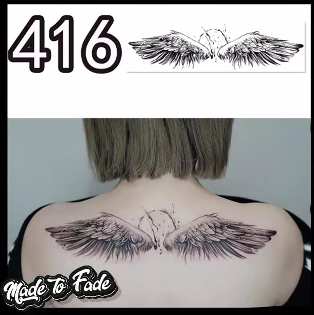 Angel Wings Black Ink Back Chest Design Temporary Tattoo, Skin Safe ...