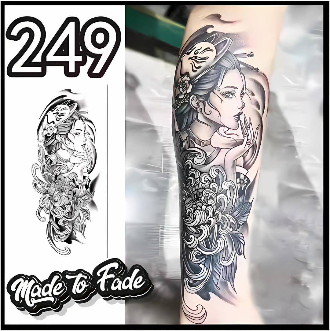Geisha Oni Mask Temporary Tattoo, Elegant Traditional Tattoo Men ...