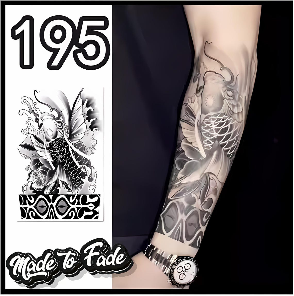 Japanese Koi Fish Temporary Tattoo, Semi Permanent Fish Tattoo Design ...