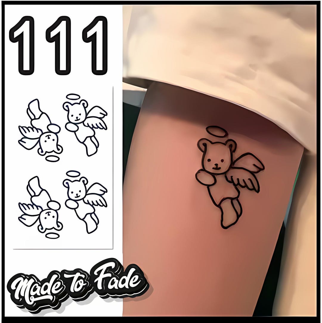 Cartoon Teddy Bear With Wings Tattoo, Torn Teddy Bear Patches Design, Semi Permanent Jagua Henna ...