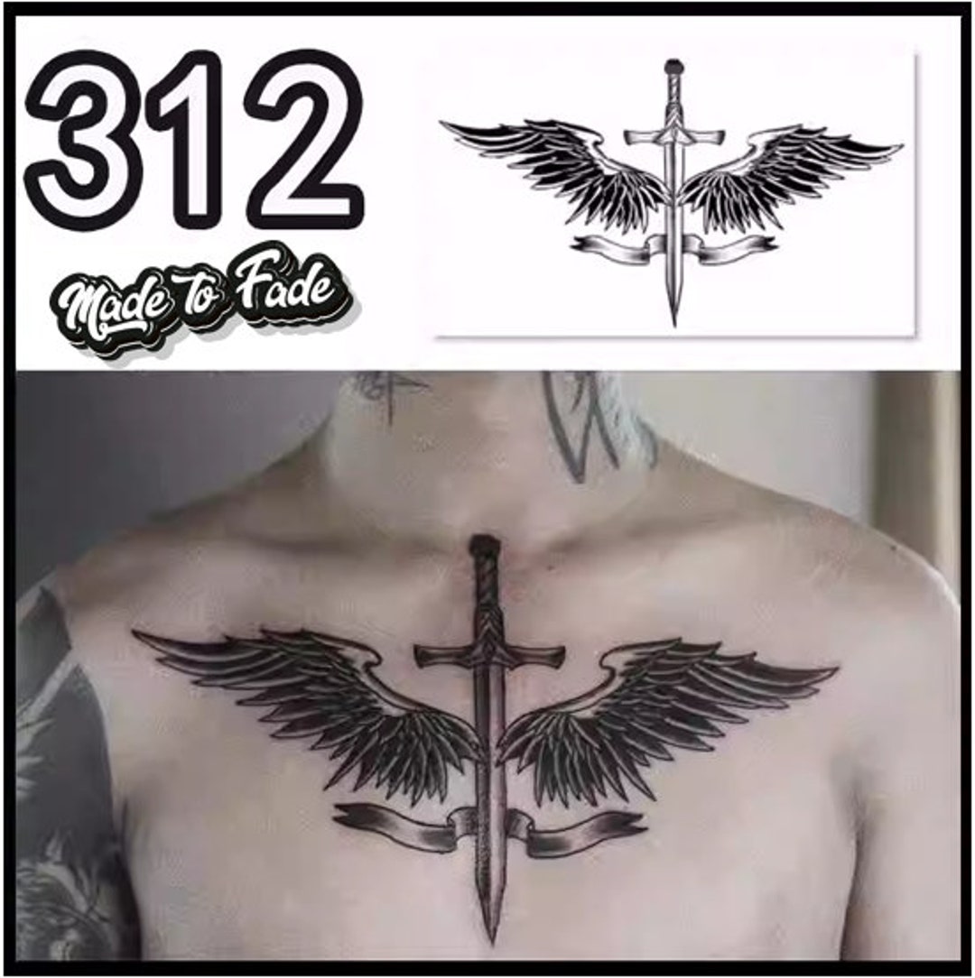 Semi-permanent Tattoo Sword Wings Tattoo Lasts up to 2 Weeks Holiday ...