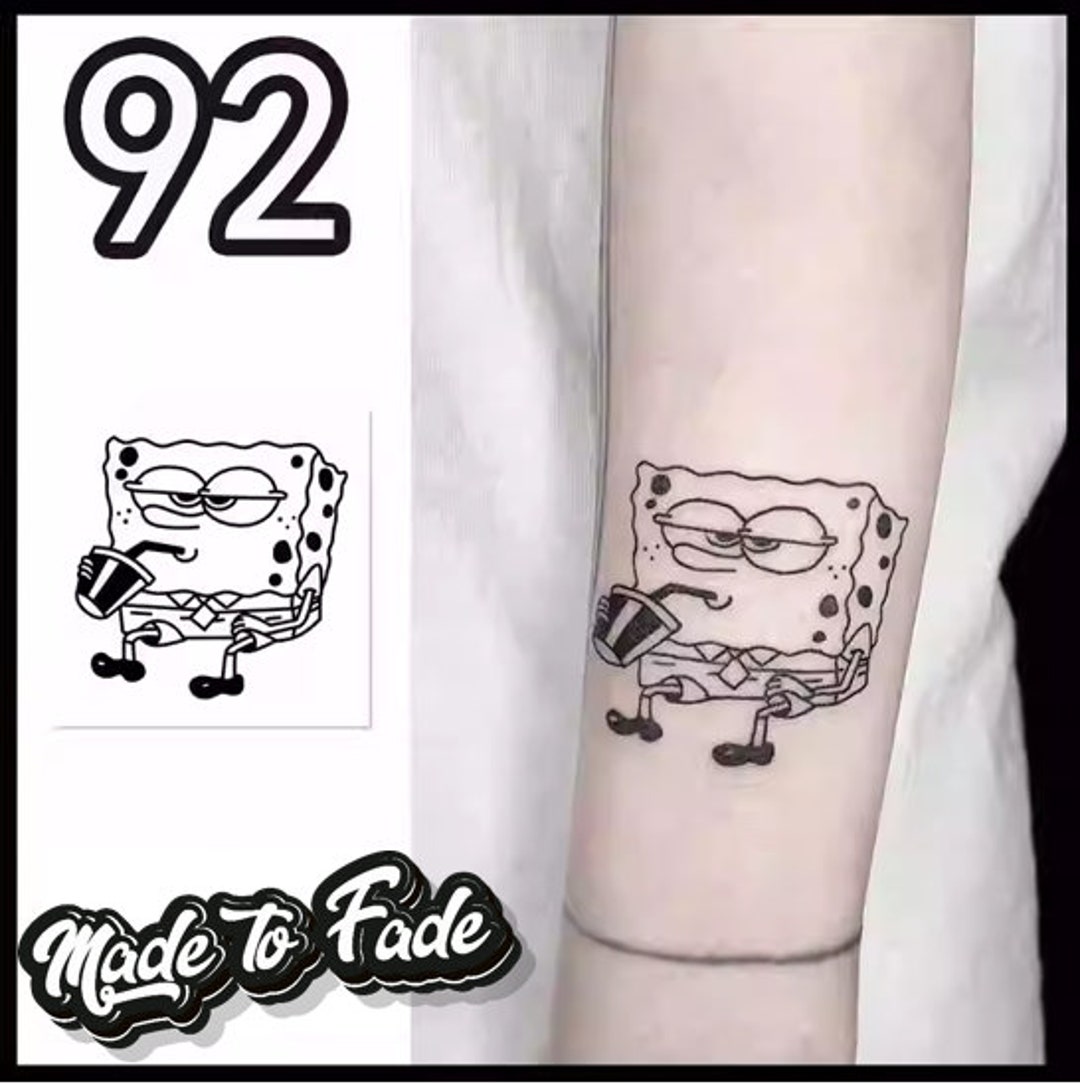 Cool Cartoon Sponge Temporary Tattoo, Quirky Arm Tattoo for Men and ...