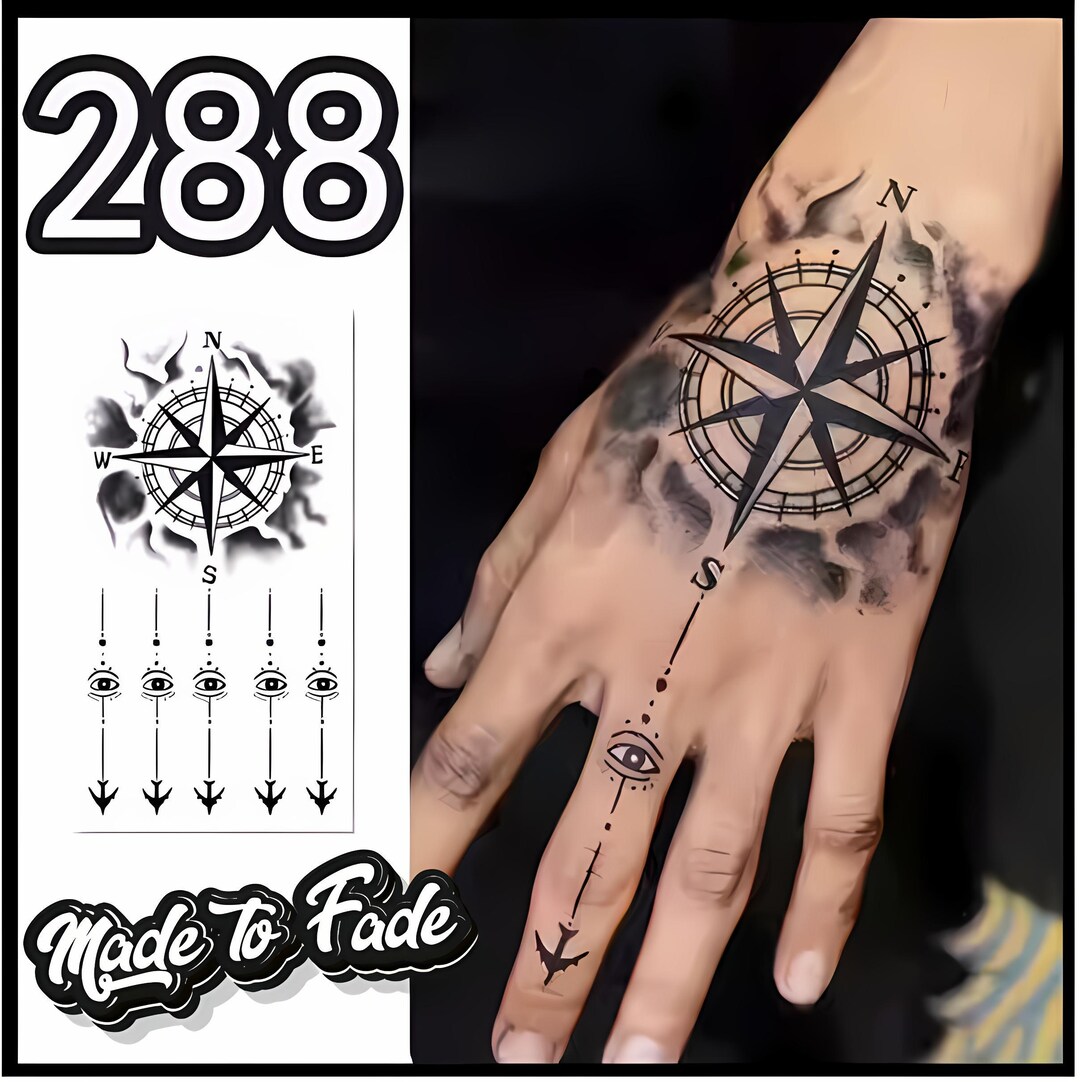 Compass and Eye Hand Temporary Tattoo, Made to Fade, Perfect for Men ...