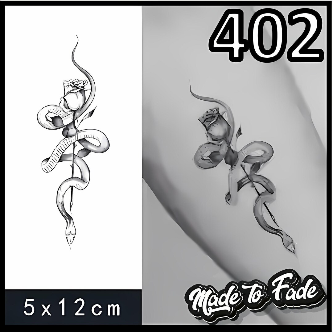 Snake and Rose Temporary Tattoo, Serpent Wrapped Around Rose Art ...