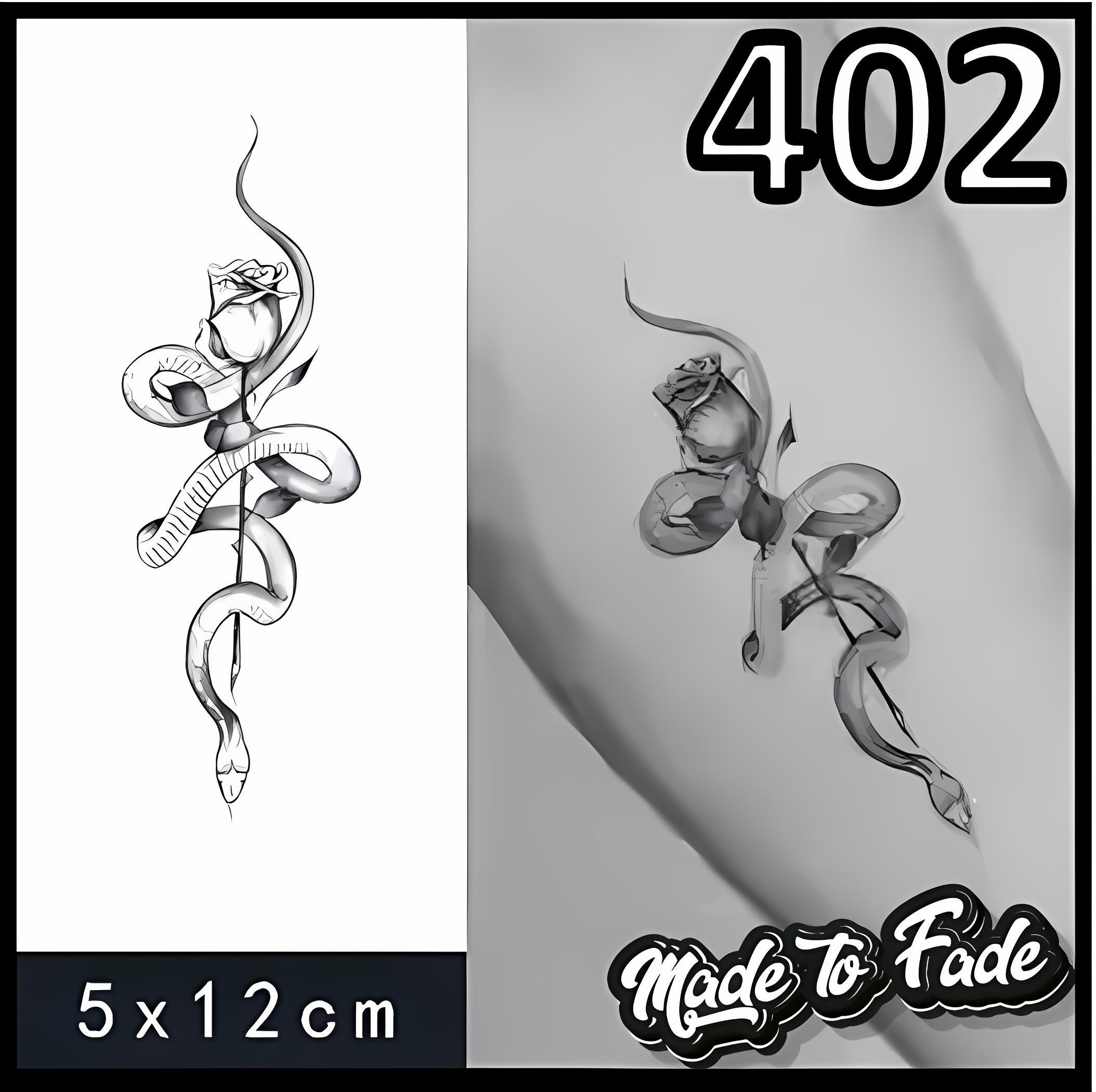 Snake and Rose Temporary Tattoo, Serpent Wrapped Around Rose Art ...