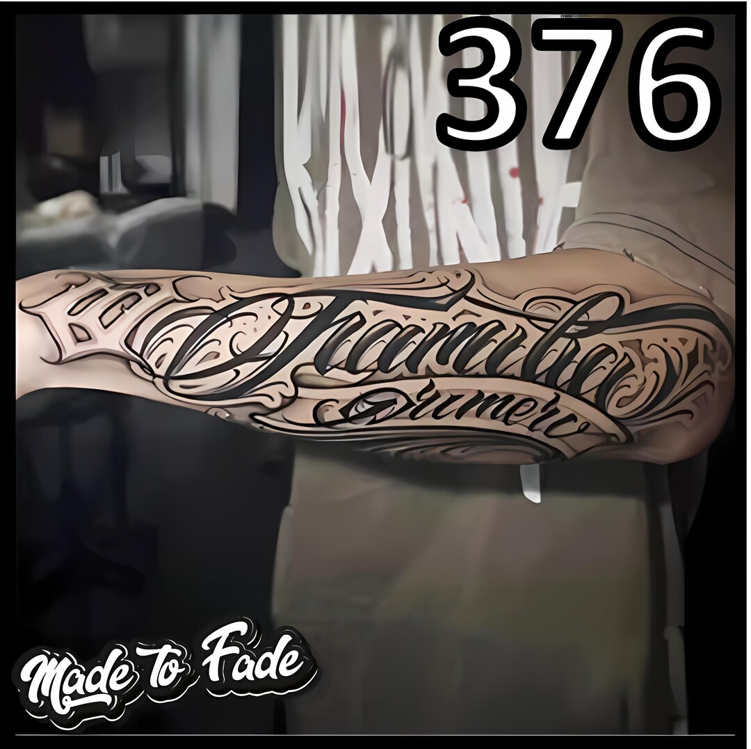 Script Lettering Temporary Tattoo, Semi Permanent Black Ink Arm Sleeve ...