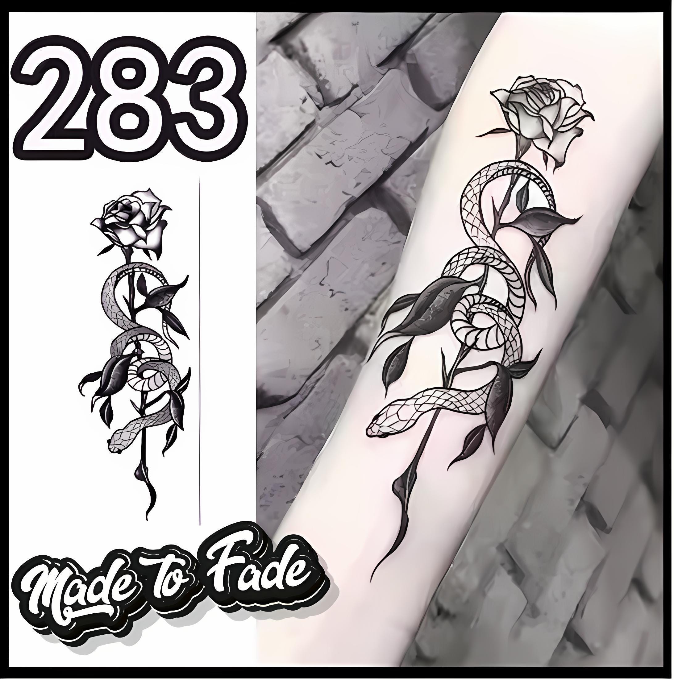 Snake and Rose Temporary Tattoo, Serpent Wrapped Around Floral, Arm ...
