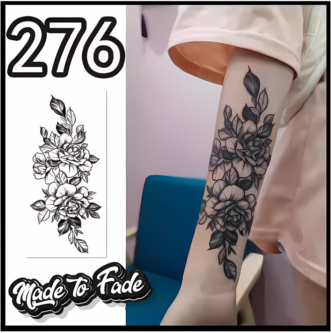 Semi-permanent Tattoo | Forearm Floral Black Tattoo | Fake Tattoo ...