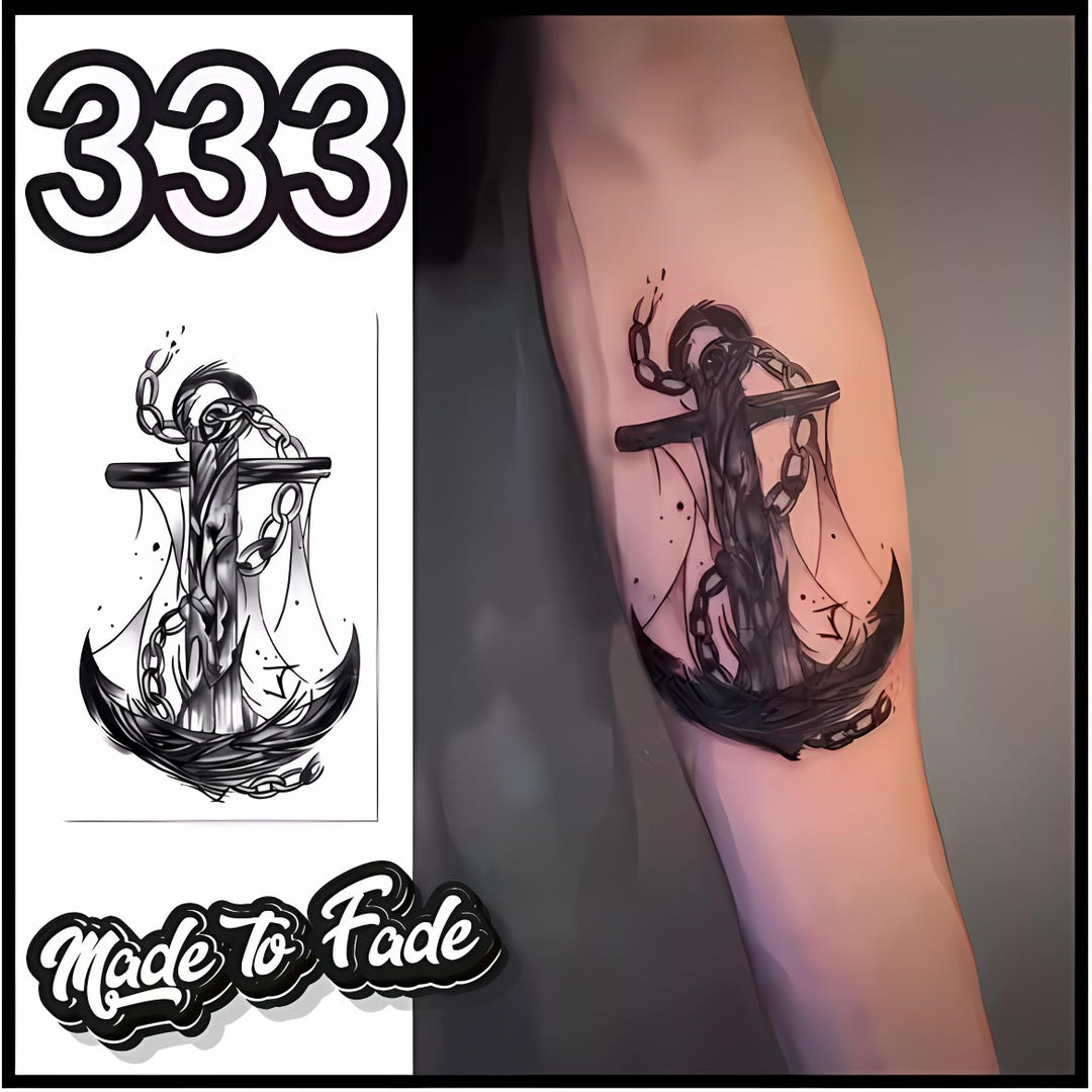Anchor and Rope Temporary Tattoo, Semi Permanent Black Ink Nautical ...