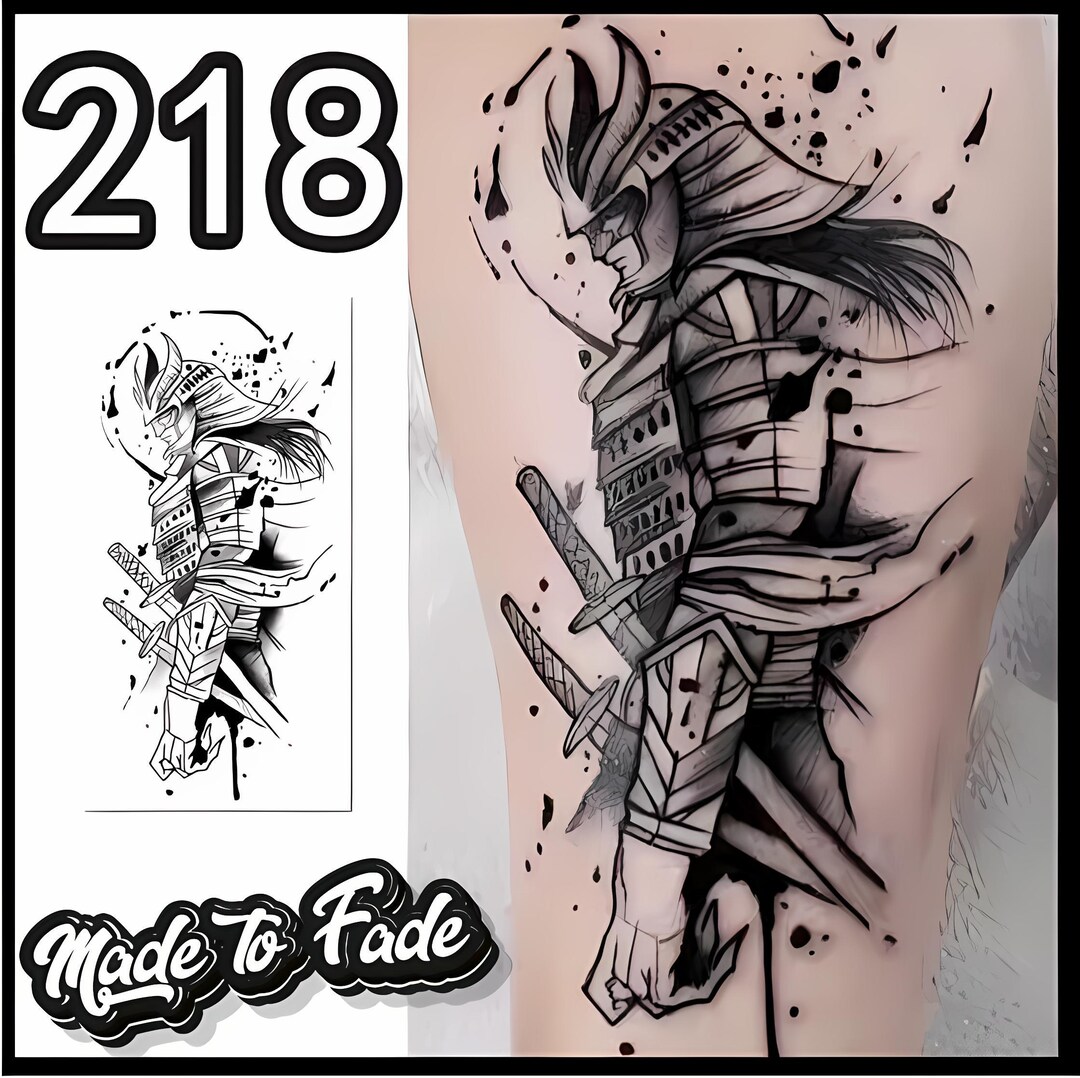 Samurai Warrior Temporary Tattoo, Semi Permanent Black Ink Tattoo ...
