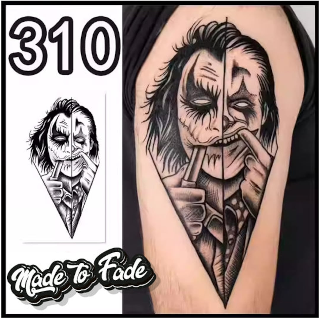 Split Face Joker Inspired Temporary Tattoo, Comic Villain Art for Arm ...