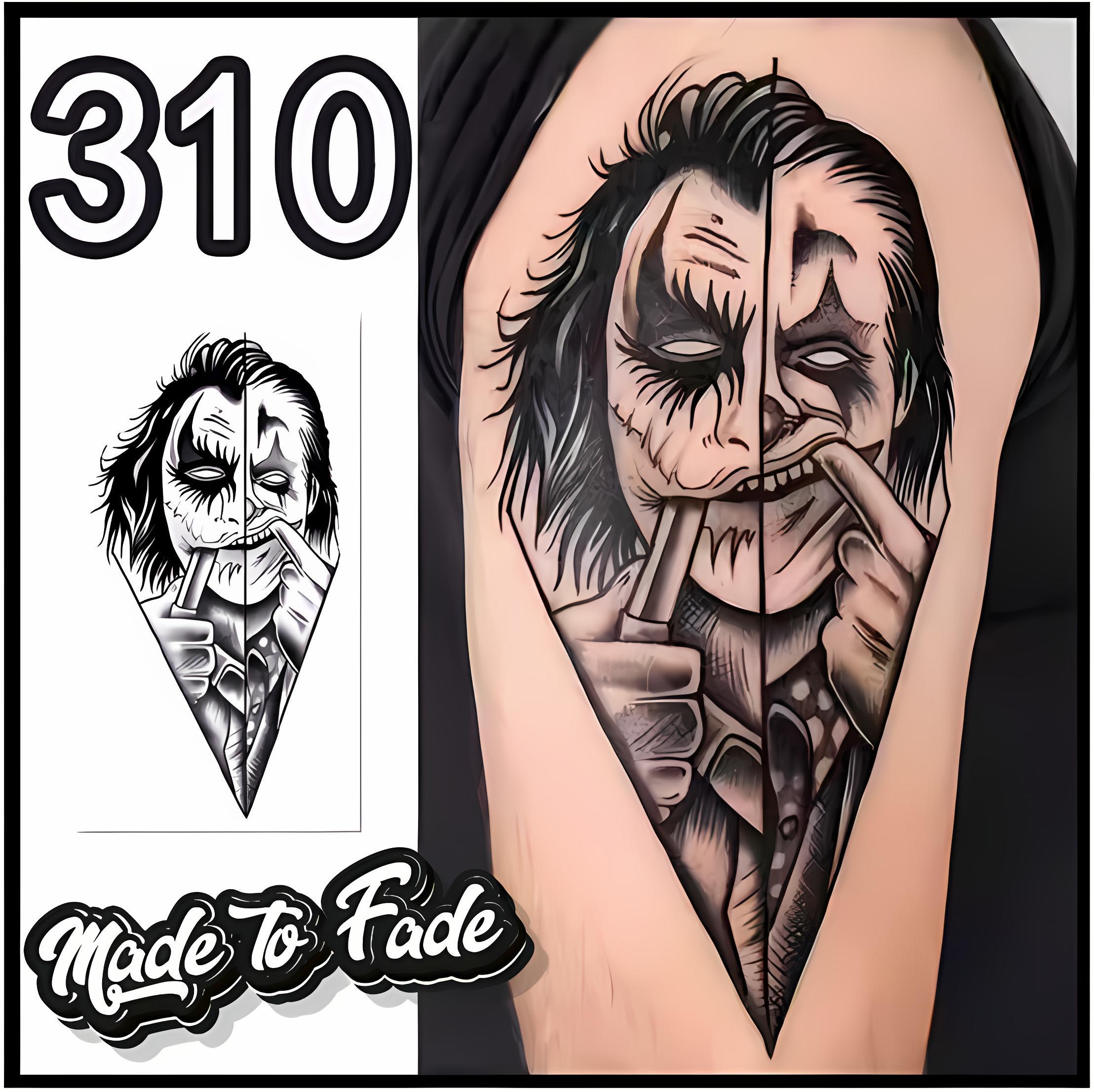 Split Face Joker Inspired Temporary Tattoo, Comic Villain Art for Arm ...