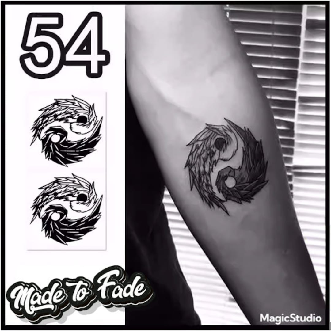 Yin Yang Wings Temporary Tattoo, Chinese Dragon Yin Yang Symbol, Semi ...