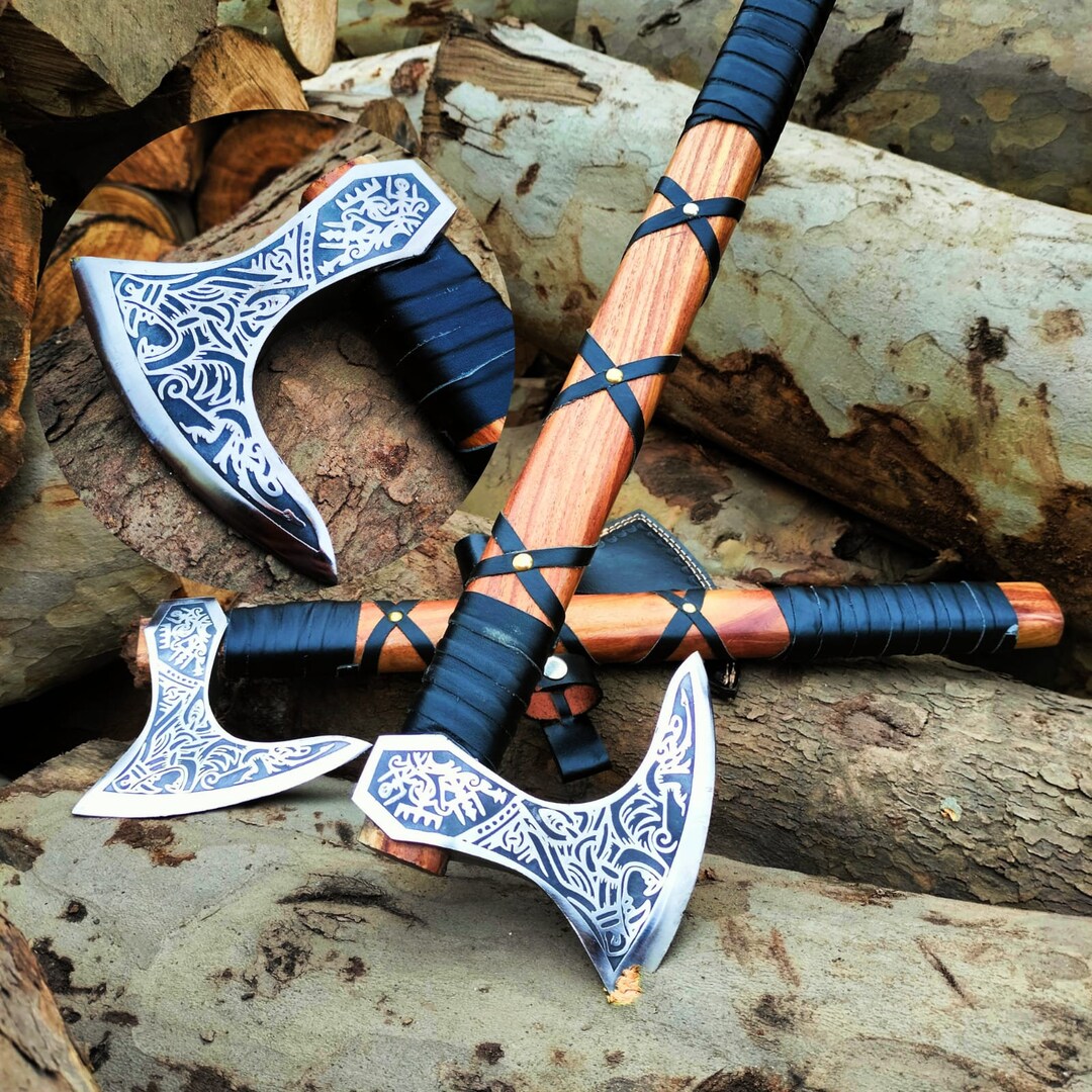Ragnar Pair Viking Axes, Hand Forget Carbon Steel Viking Bearded Battle ...