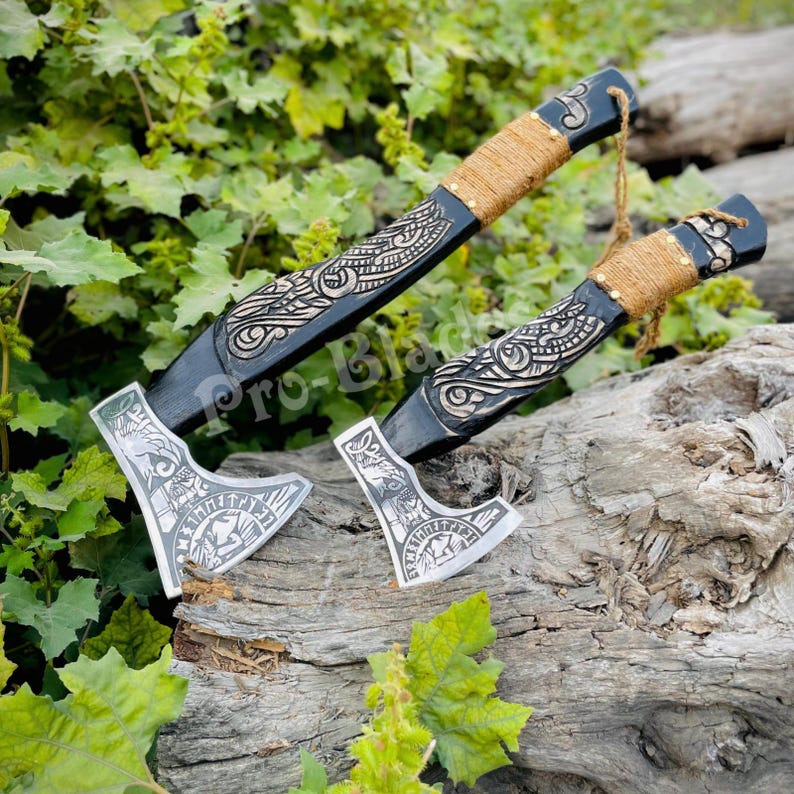 Engraved Viking Axe With Carbon Steel Head,a True Masterpiece That ...