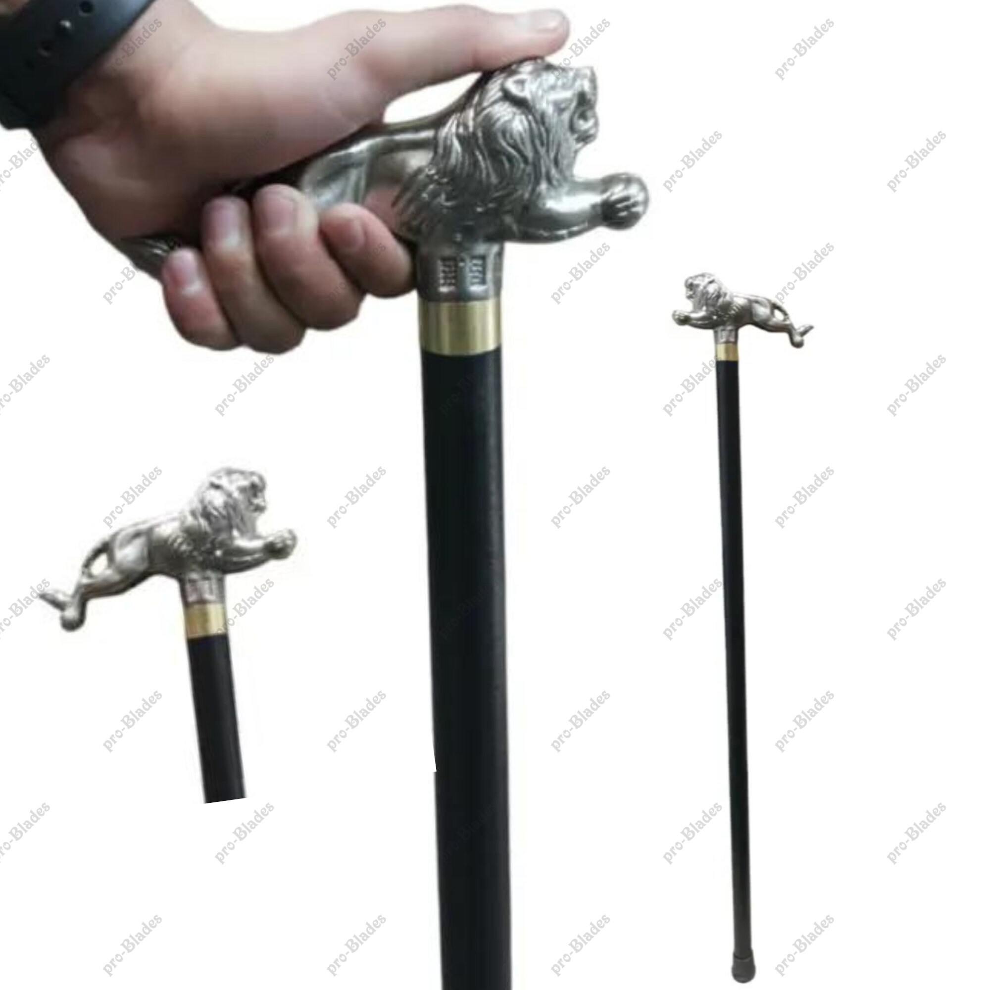Lion and Ram Walking Stick Cane, Old Men Mobility Cane Antique Knob ...