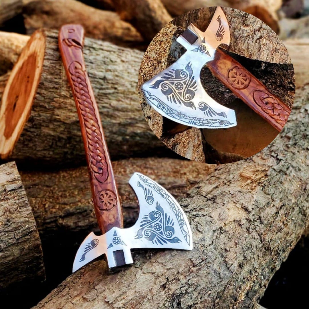 Viking Raven Axe Two Handed Handmade Carbon Steel Bearded Axe With ...