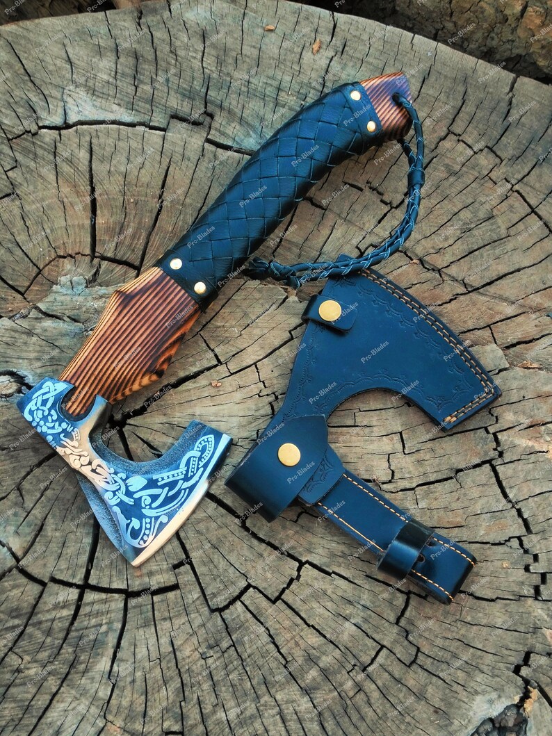 14hand Forged Carbon Steel Viking Axes Hatchets With Wood Leather ...