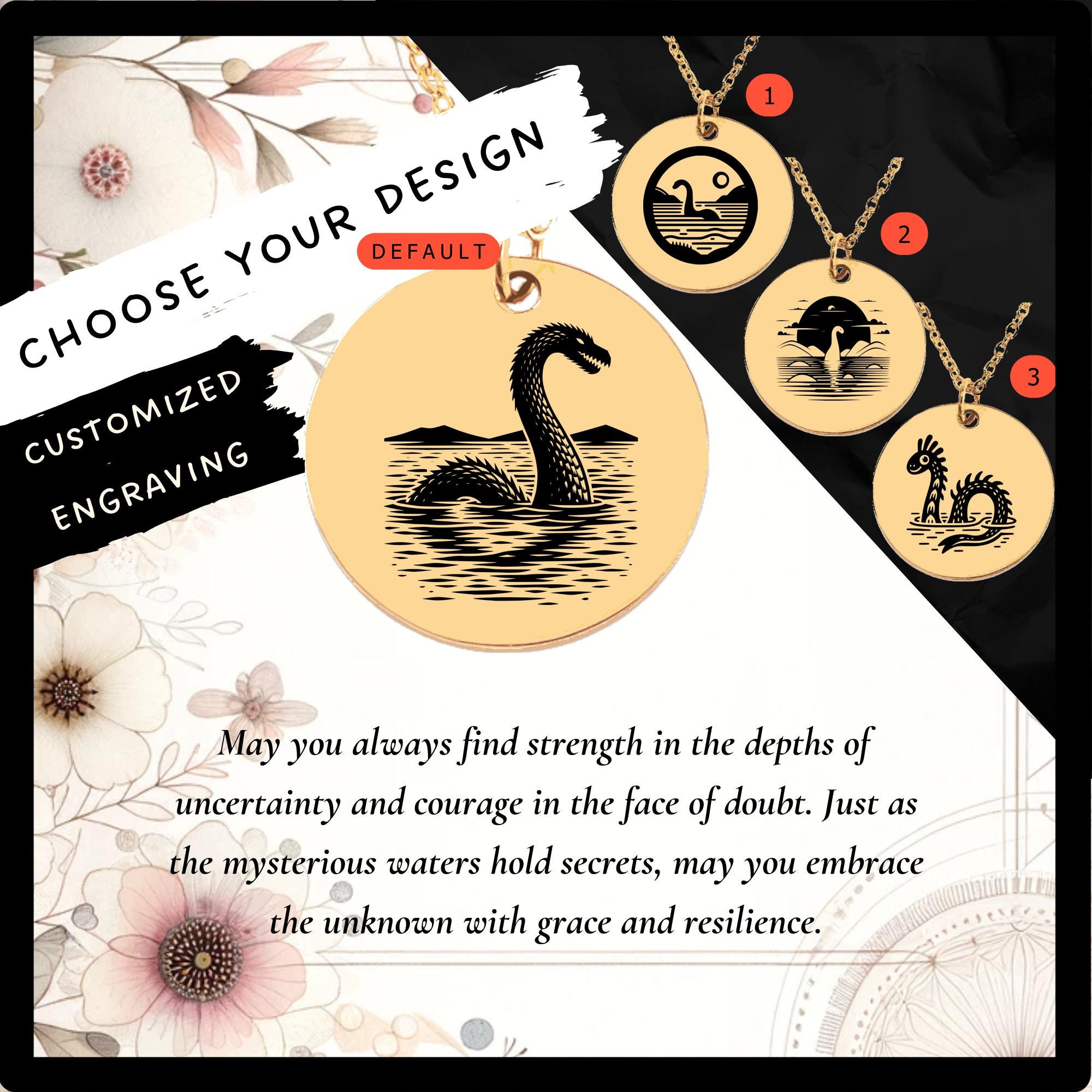 Custom Loch Ness Monster Necklace Engraved Nessie Charm Loch Ness ...
