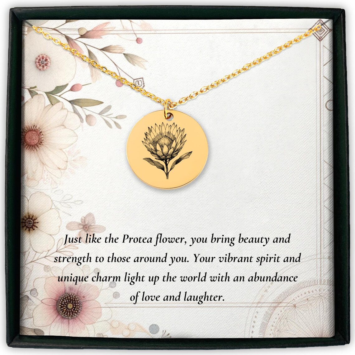 Custom Protea Necklace • Engraved Protea Flower Charm • Protea Gift ...