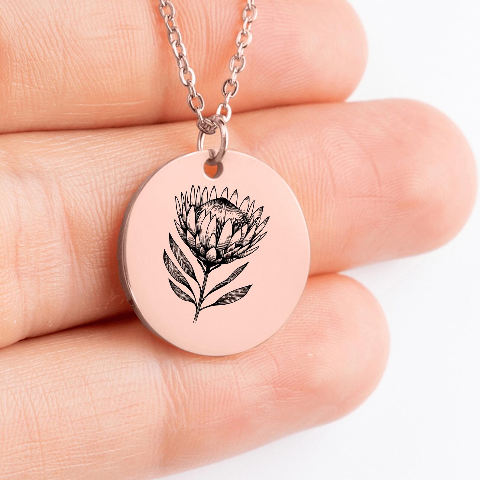 Custom Protea Necklace • Engraved Protea Flower Charm • Protea Gift ...