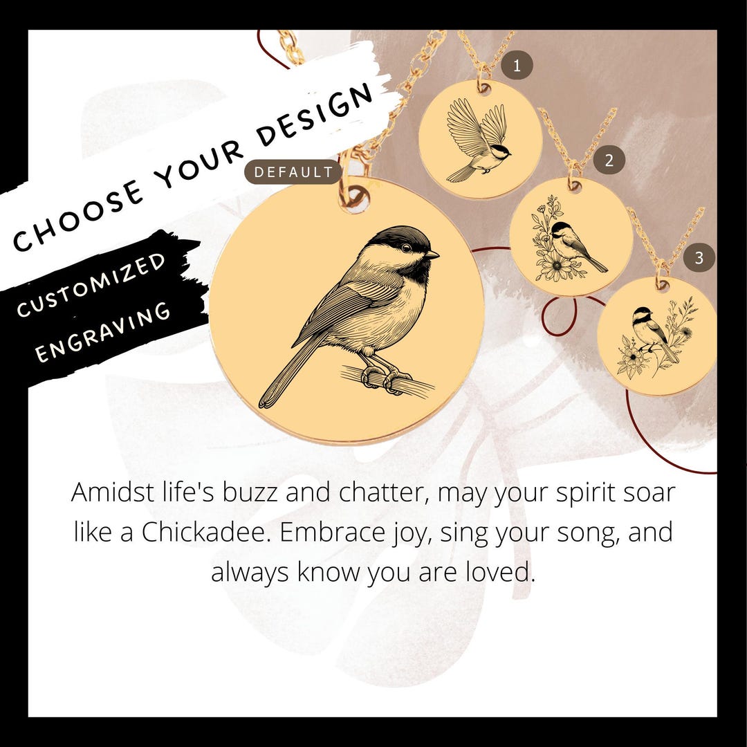 Custom Chickadee Necklace • Engraved Chickadee Coin Charm • Chickadee Gift• Engraved Chickadee ...