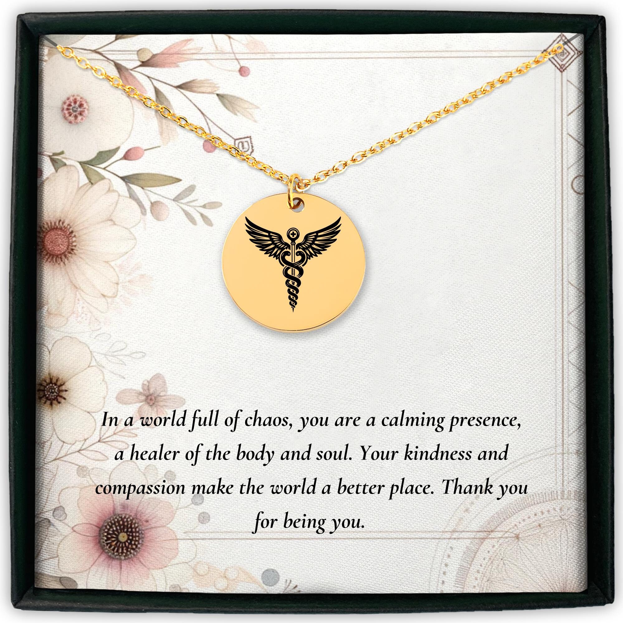 Custom Engraved Caduceus Coin Necklace • Stainless Steel - Etsy