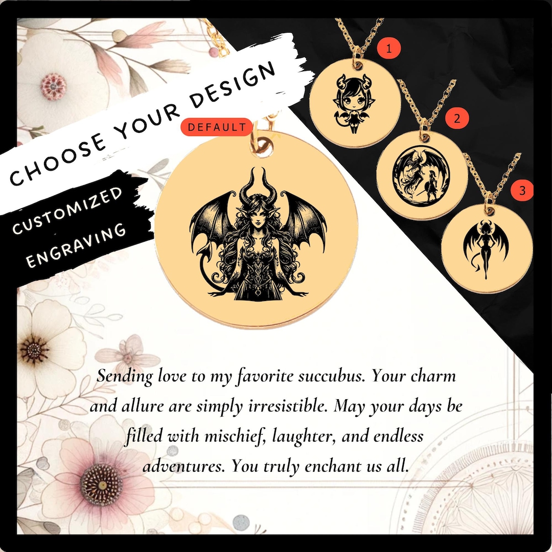 Custom Succubus Necklace Succubus Coin Charm Custom Succubus Engraving ...