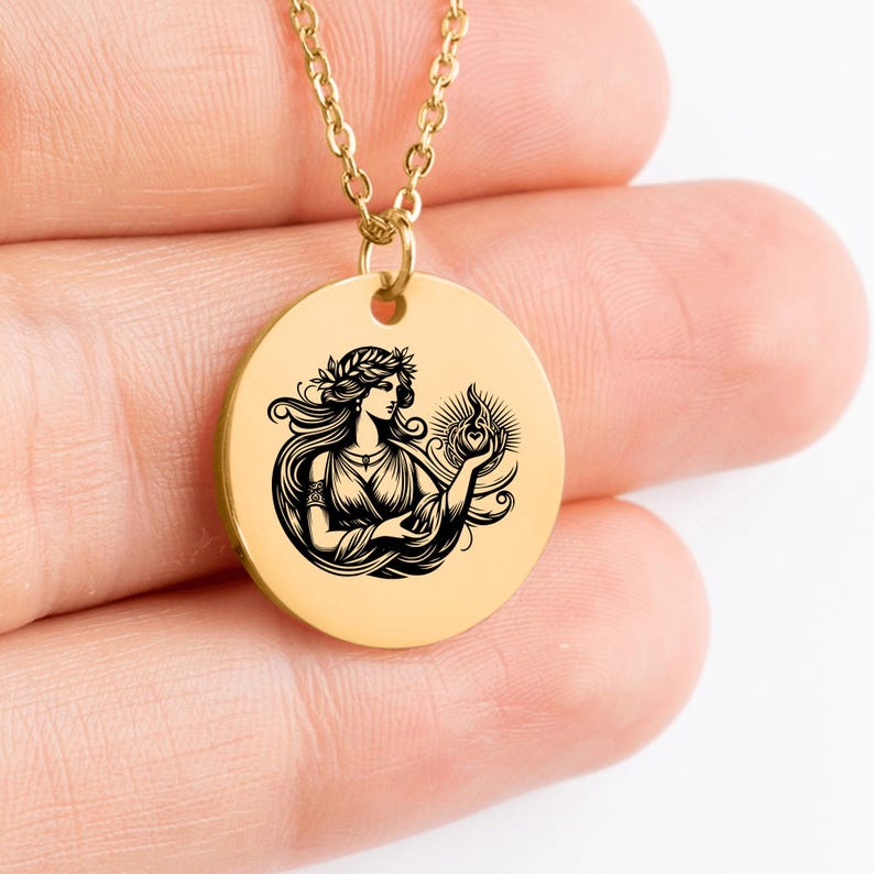 Custom Engraved Hestia Necklace • Goddess of Hearth Charm - Etsy