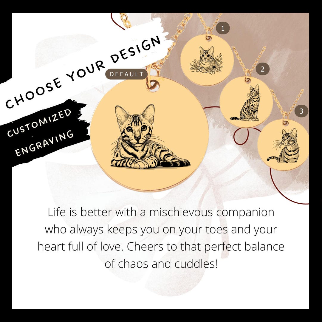 Custom Bengal Cat Necklace • Engraved Bengal Cat Coin Charm • Cat Lover ...