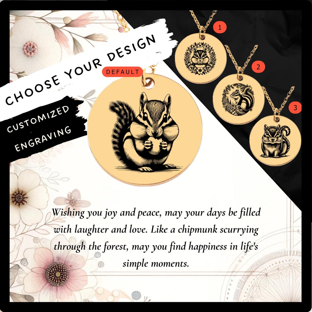 Custom Chipmunk Necklace Engraved Squirrel Coin Charm Chipmunk Lover ...