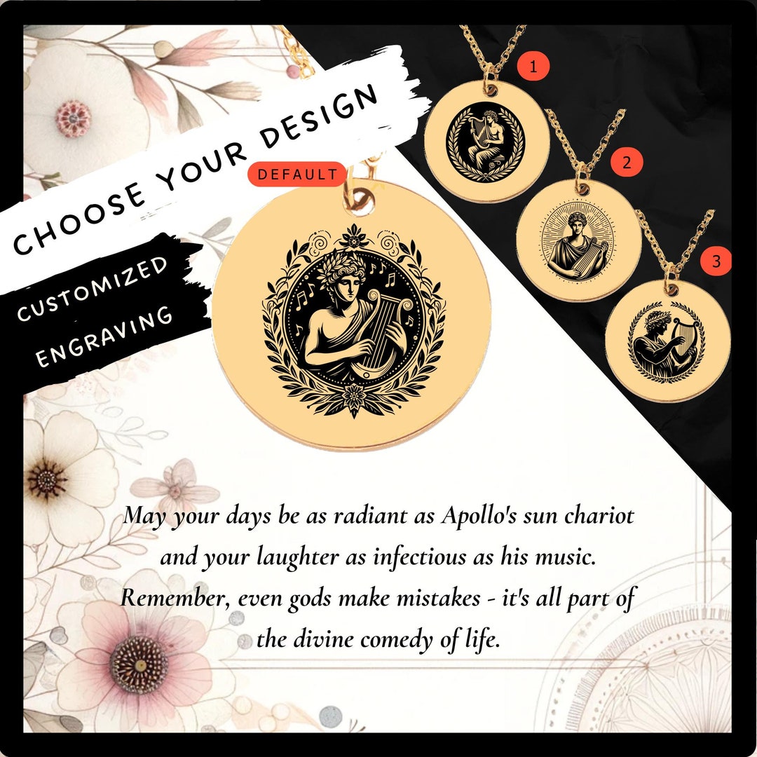 Custom Apollo Necklace • Engraved God of Music Charm • Greek Mythology ...