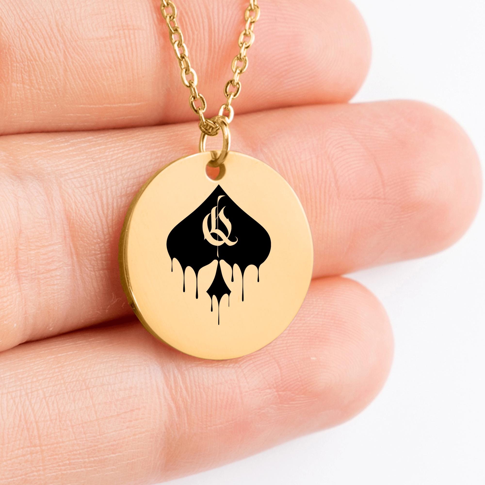 Custom Queen of Spades Stainless Steel Necklace • Engraved Coin Charm ...
